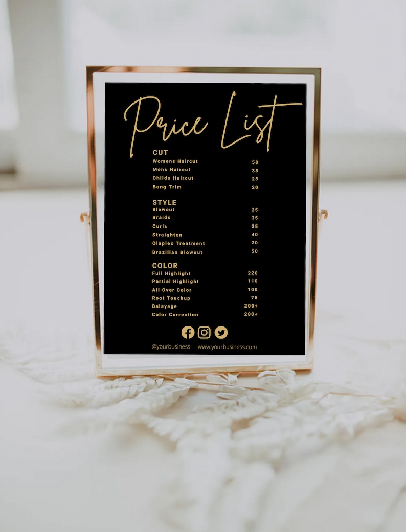 PRINTABLE EDITABLE Price List Template | Small Business Price List ...