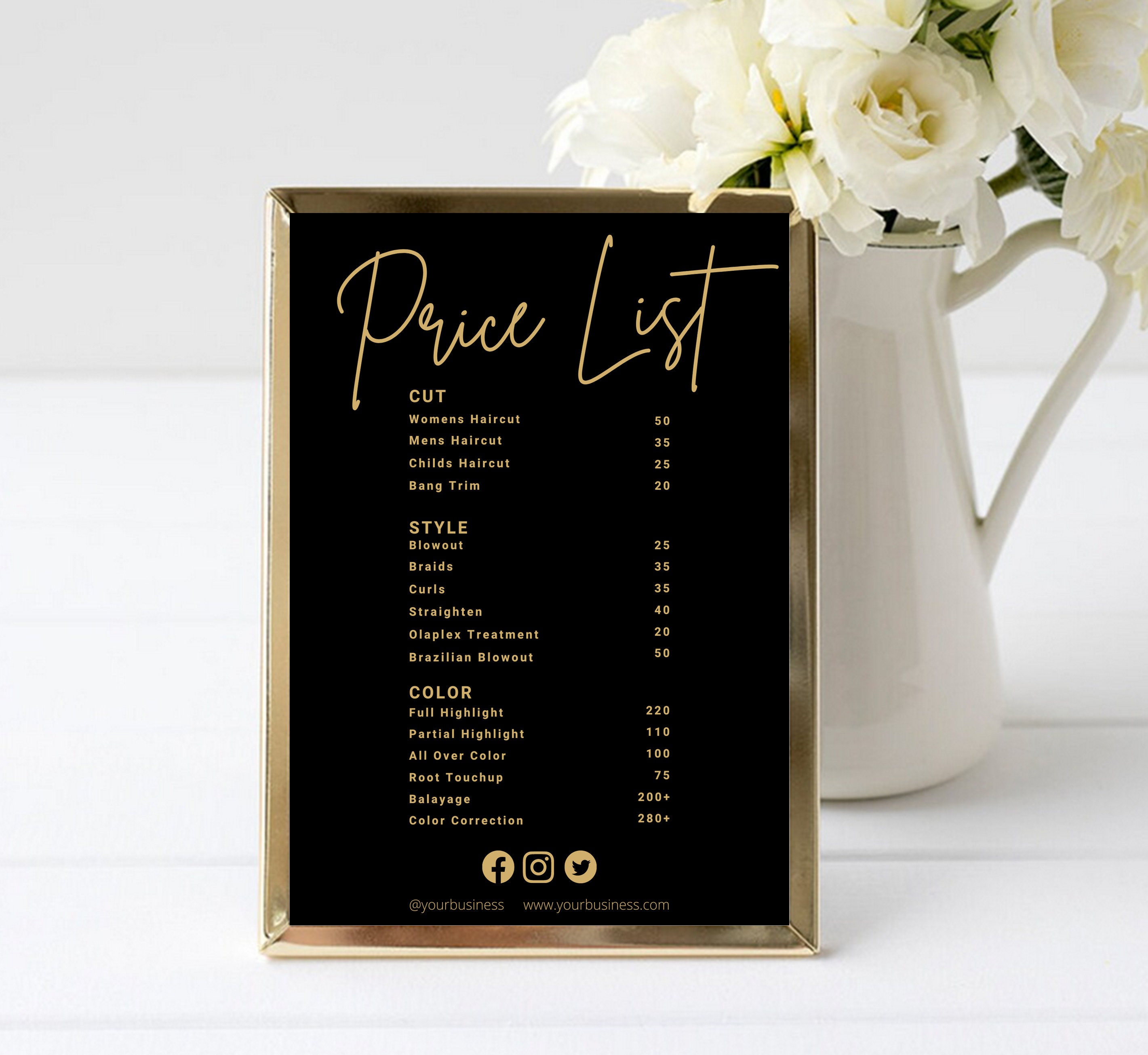 PRINTABLE EDITABLE Price List Template | Small Business Price List ...