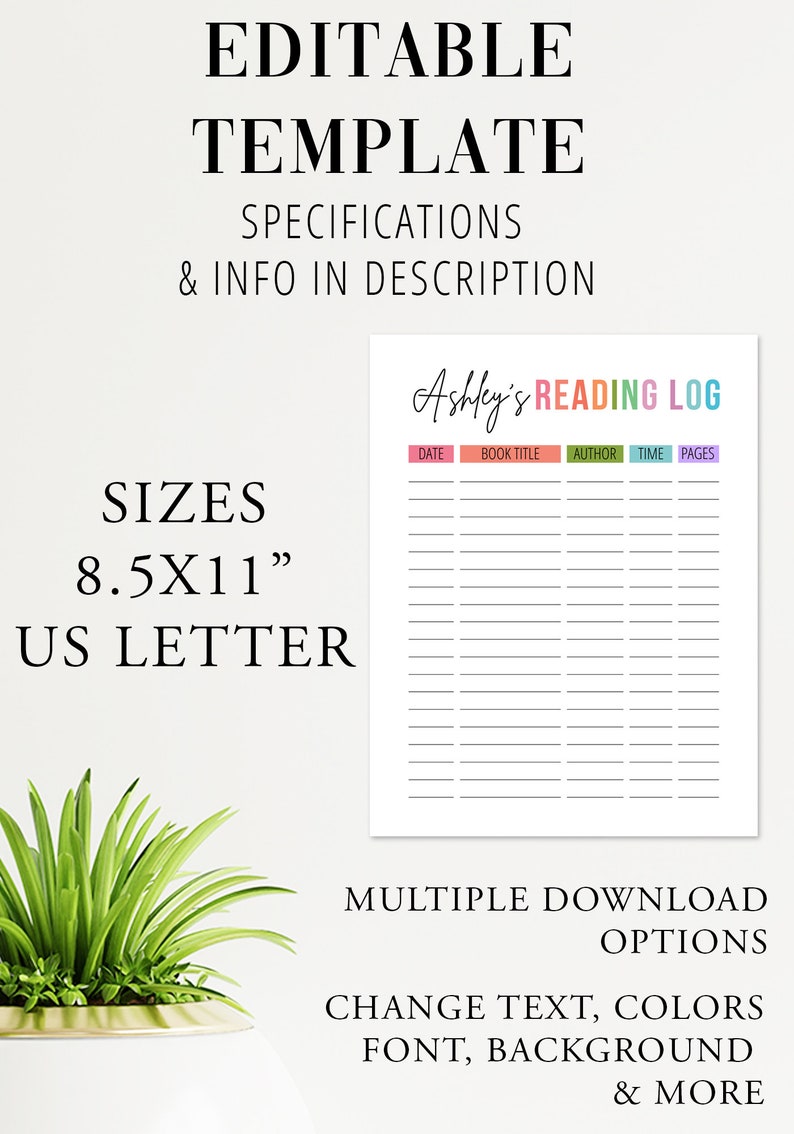 EDITABLE PRINTABLE Kids Reading Log Template Book Tracker - Etsy
