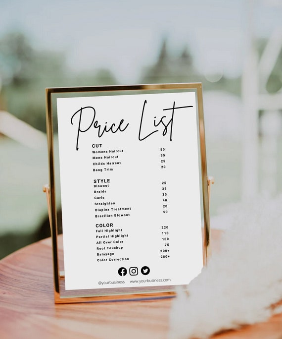 Price List Template Small Business Price List Price Sheet - Etsy