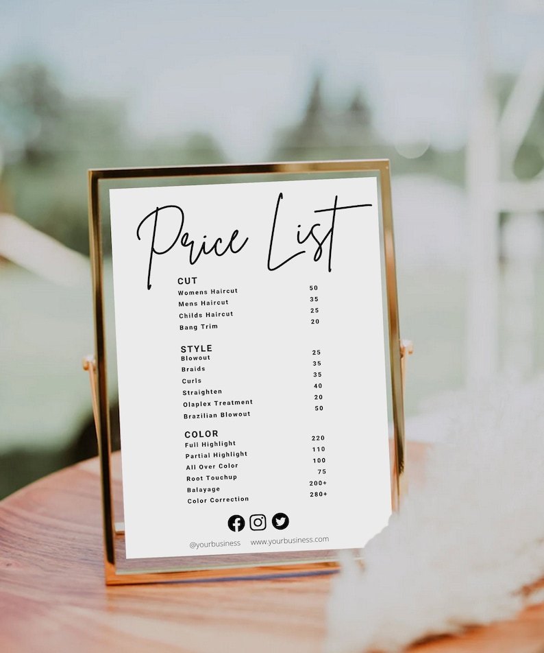Price List Template, Small Business Price List, Price Sheet, Pricing ...