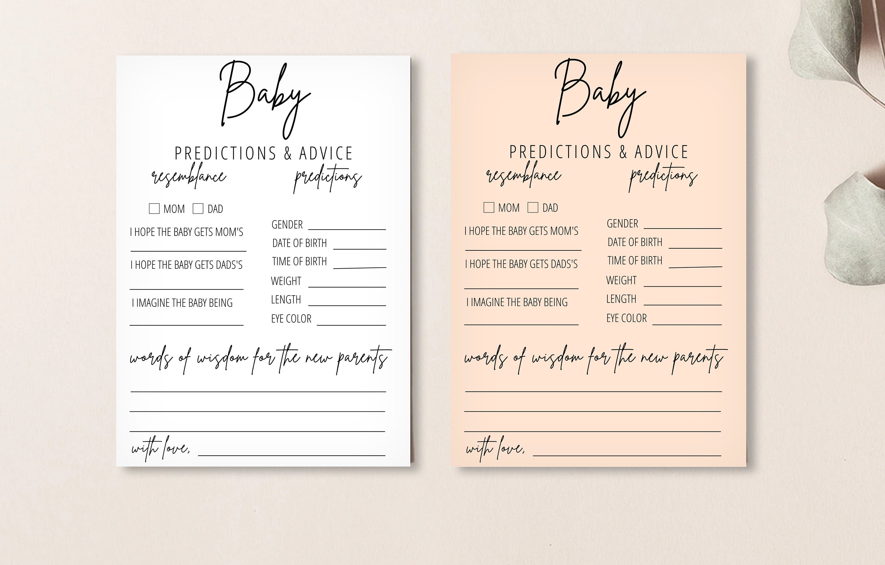 PRINTABLE EDITABLE Baby Prediction Card Template Baby Shower - Etsy