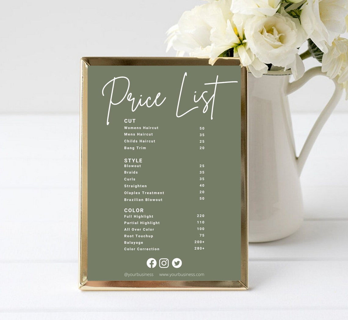 Price List Template Small Business Price List Price Sheet | Etsy