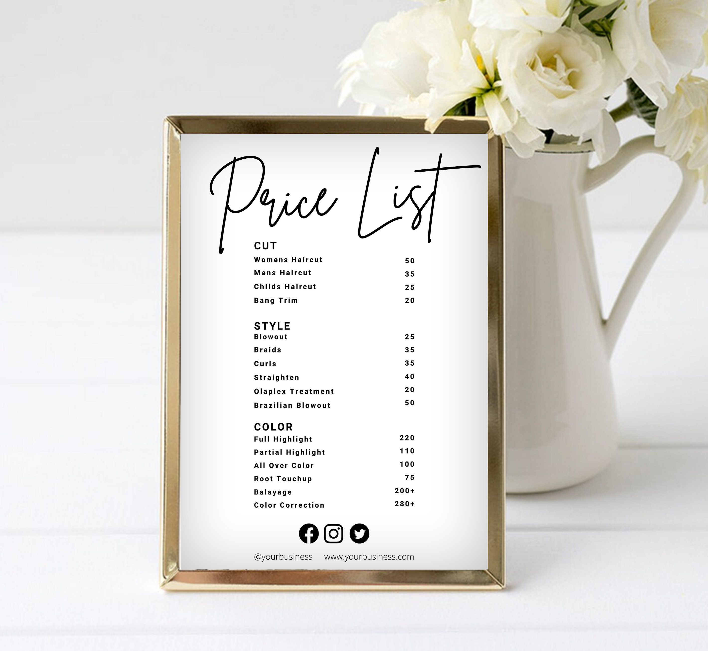 Price List Template, Small Business Price List, Price Sheet, Pricing ...