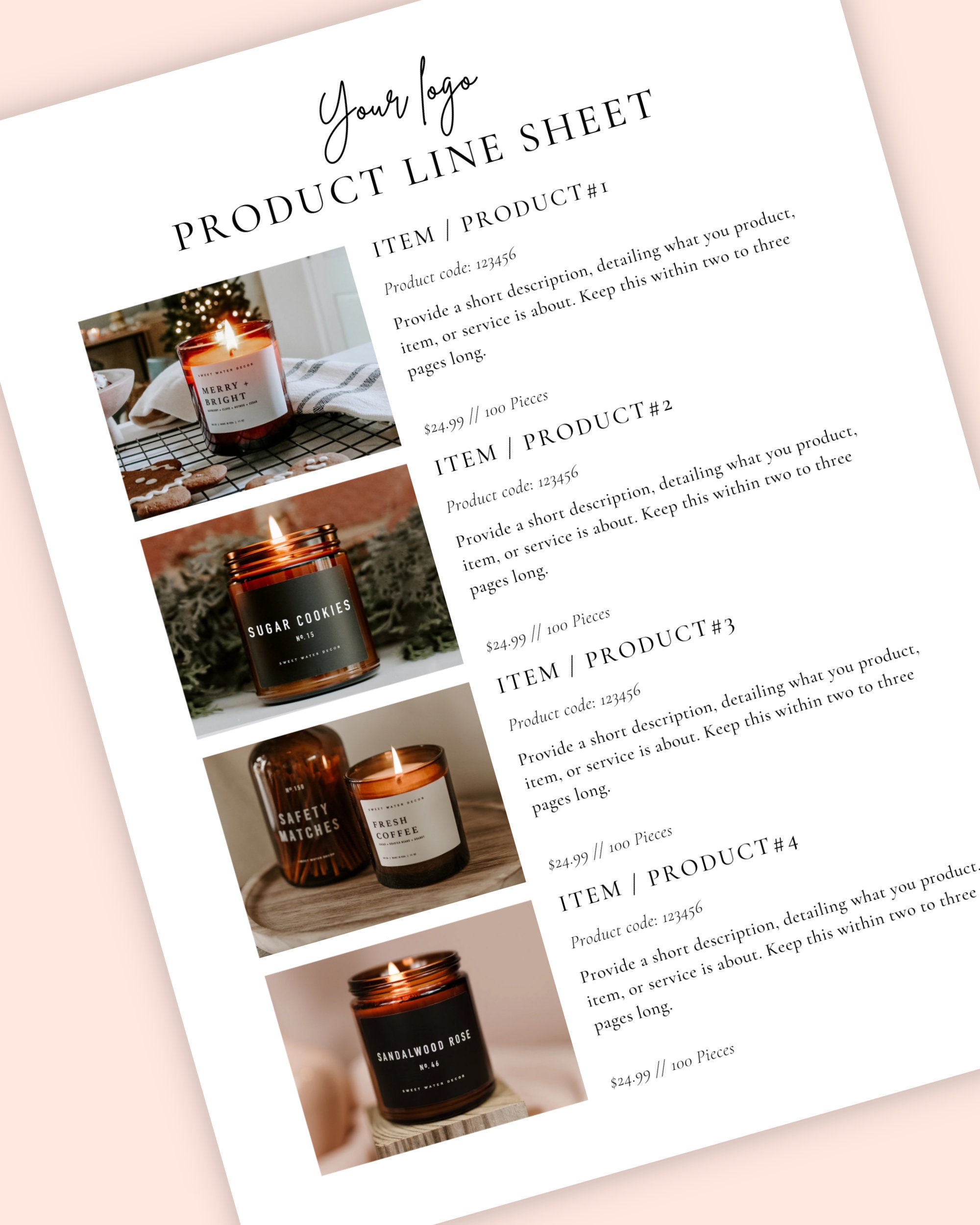 Editable Line Sheet Template Product Line Sheet Wholesale - Etsy