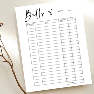 Monthly Bill Tracker, Monthly Bill Log, Bill Planner, Bill Payment ...