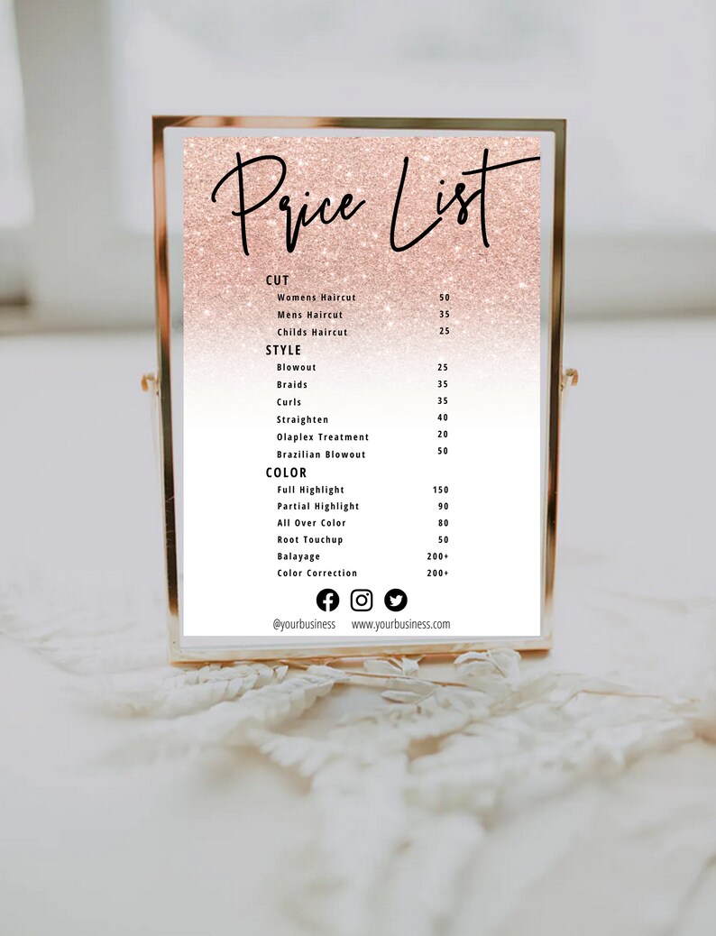 PRINTABLE EDITABLE Price List Template Small Business Price List Price ...