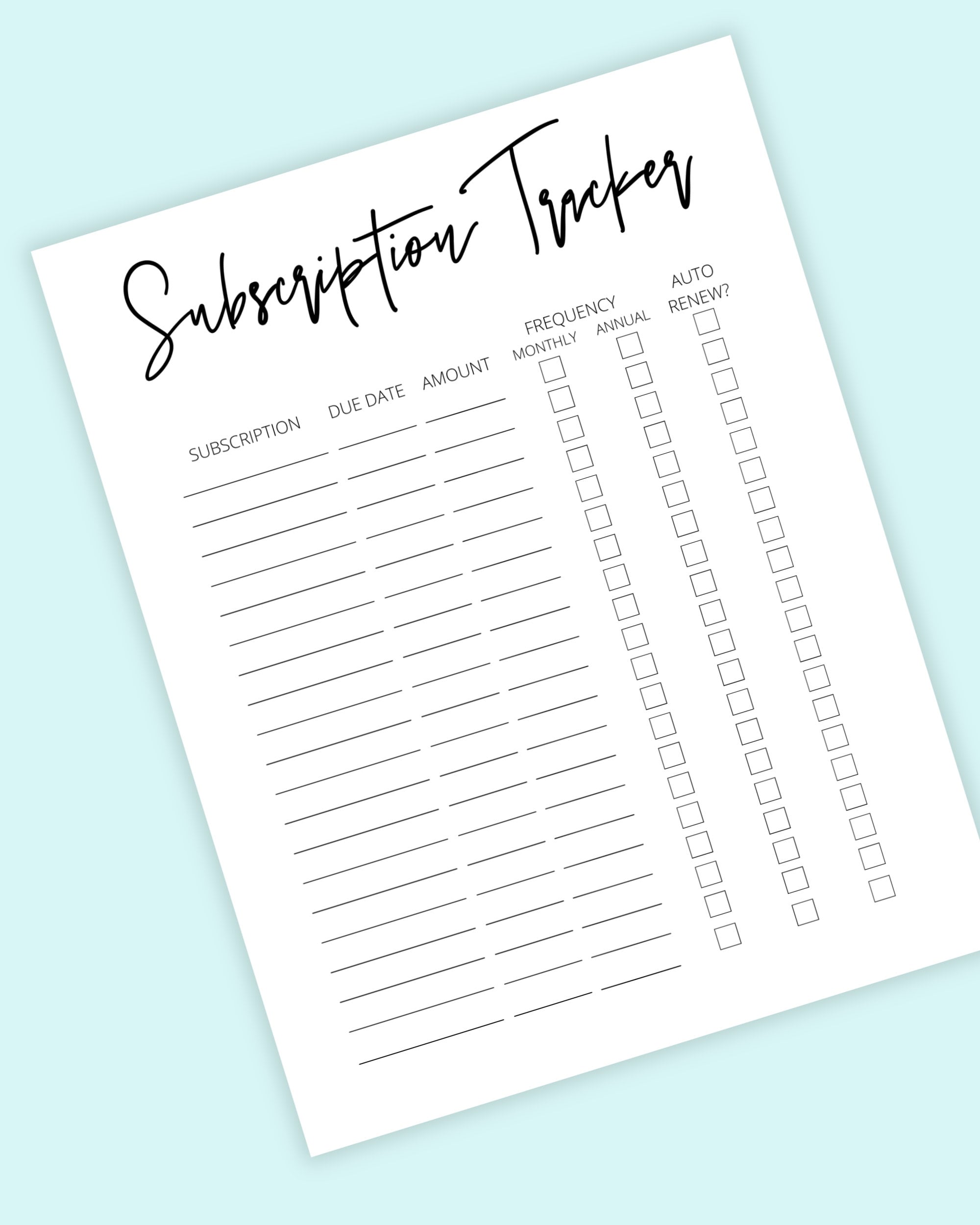Printable Subscription Tracker Subscription Log Expense - Etsy