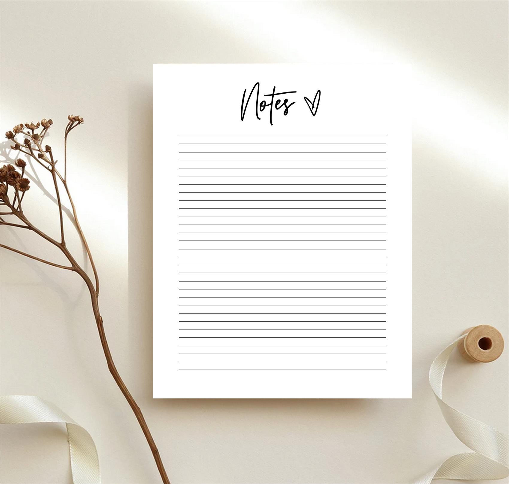 Notes Page Template, Writing Organizer, Journal Sheet, Idea Capture ...