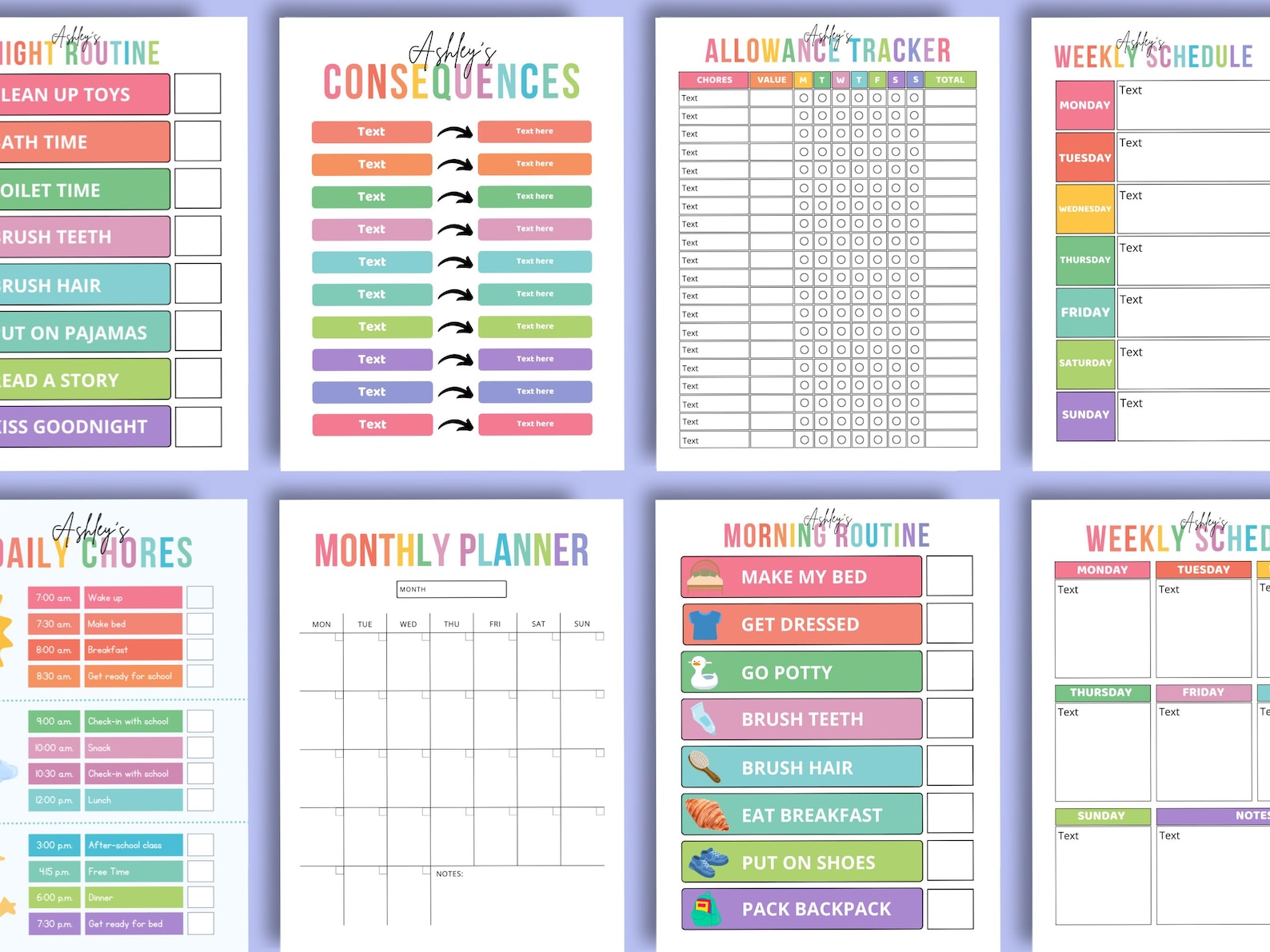 Editable Kids Chore Chart Bundle, School, Reward, Allowance, Daily ...