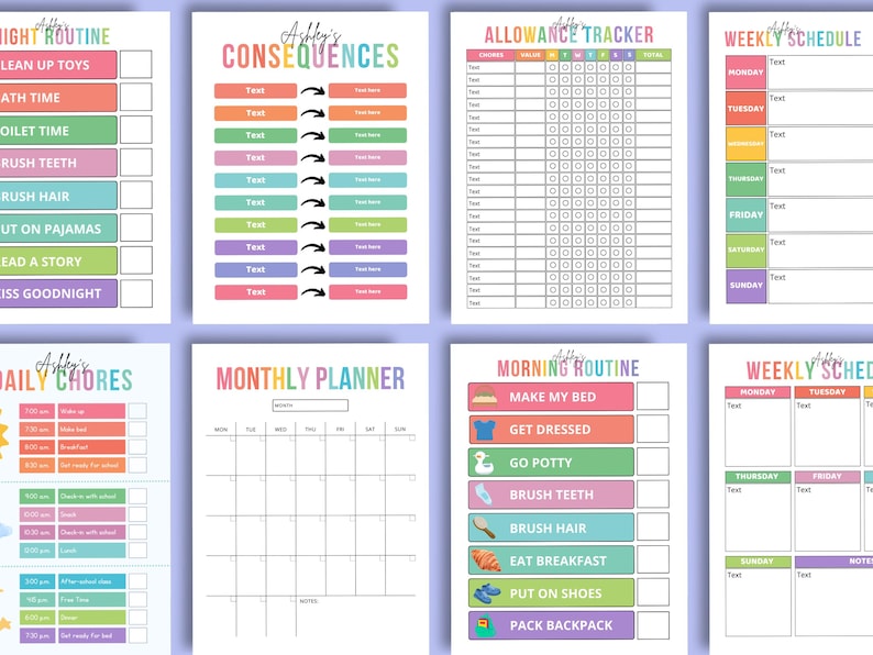 Editable Kids Chore Chart Bundle, School, Reward, Allowance, Daily ...
