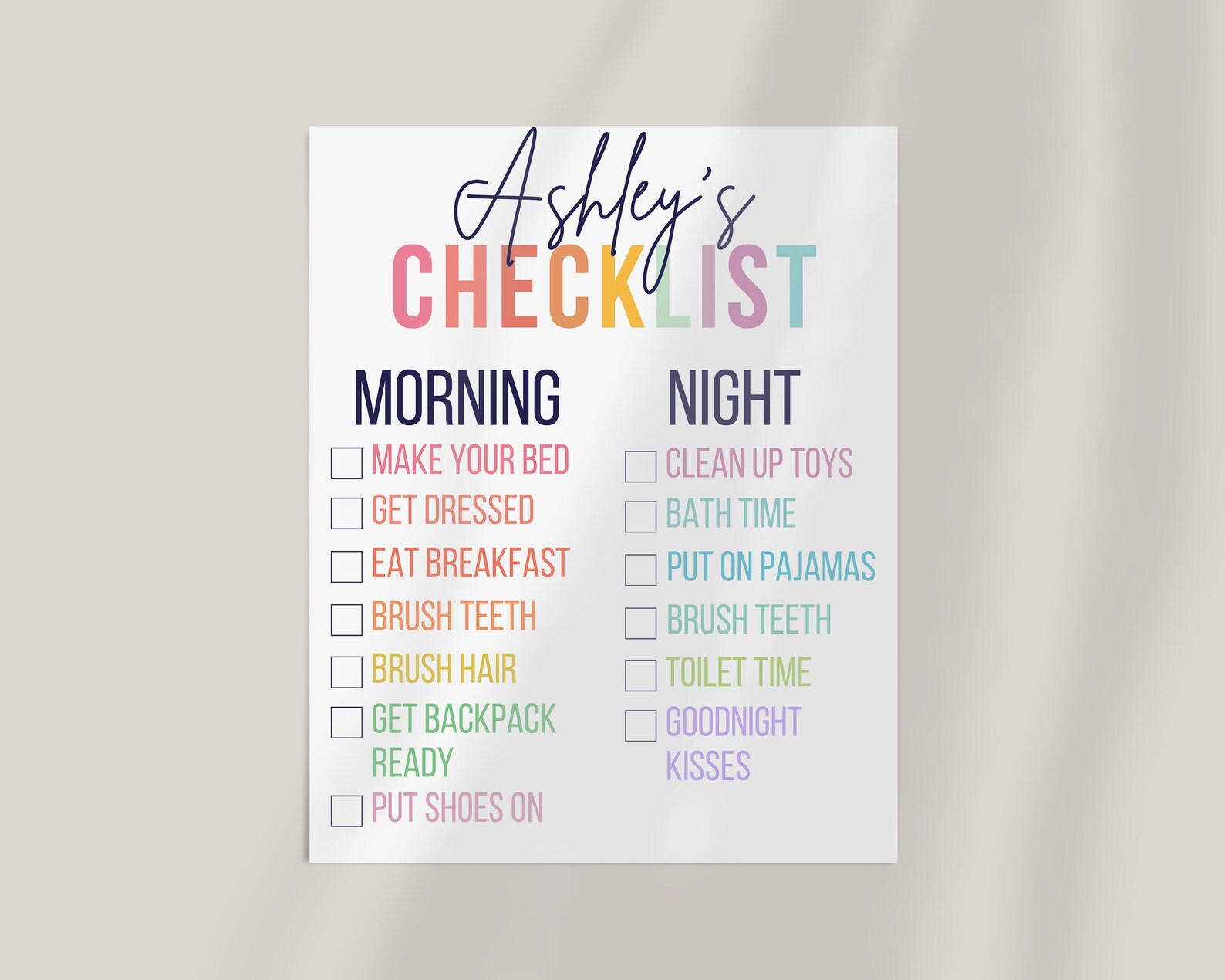 Kids Checklist Template Morning Bedtime Nighttime Checklist | Etsy