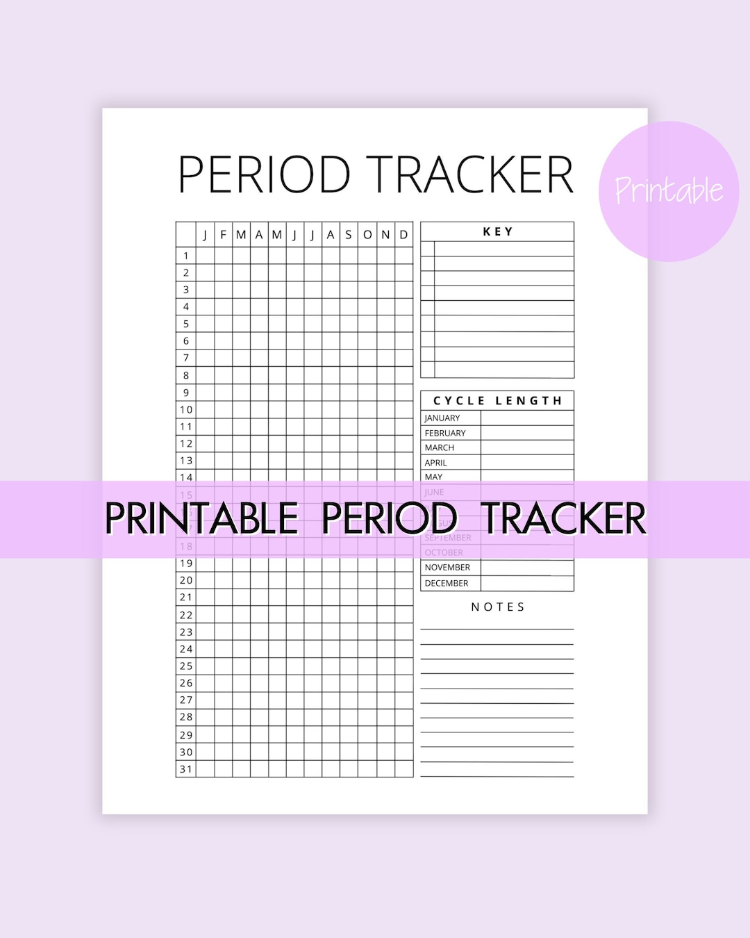 Printable Period Tracker, Period Journal, Period Log, Menstruation ...