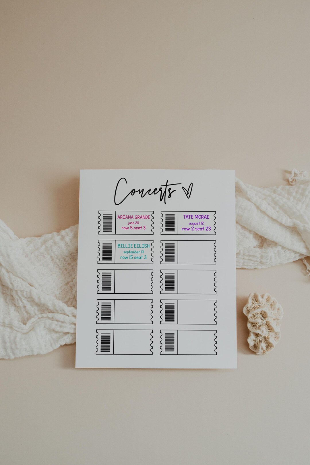 Printable Ticket Tracker, Concert, Event Log, Music Journal, Festival ...