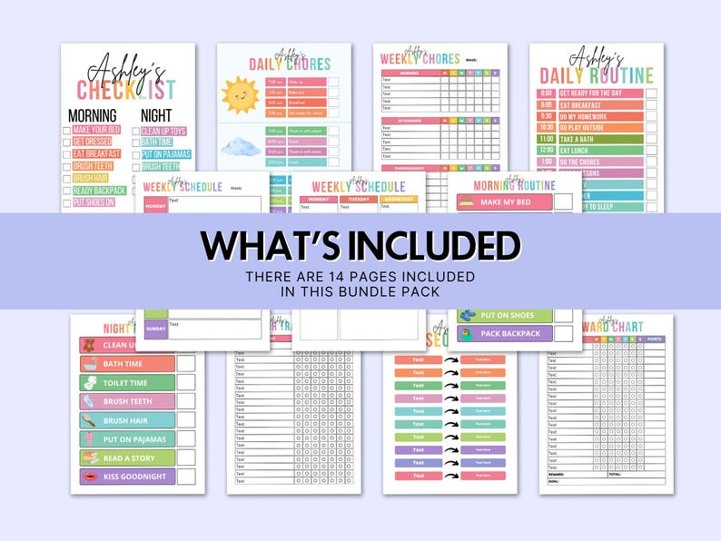 Editable Kids Chore Chart Bundle, School, Reward, Allowance, Daily ...