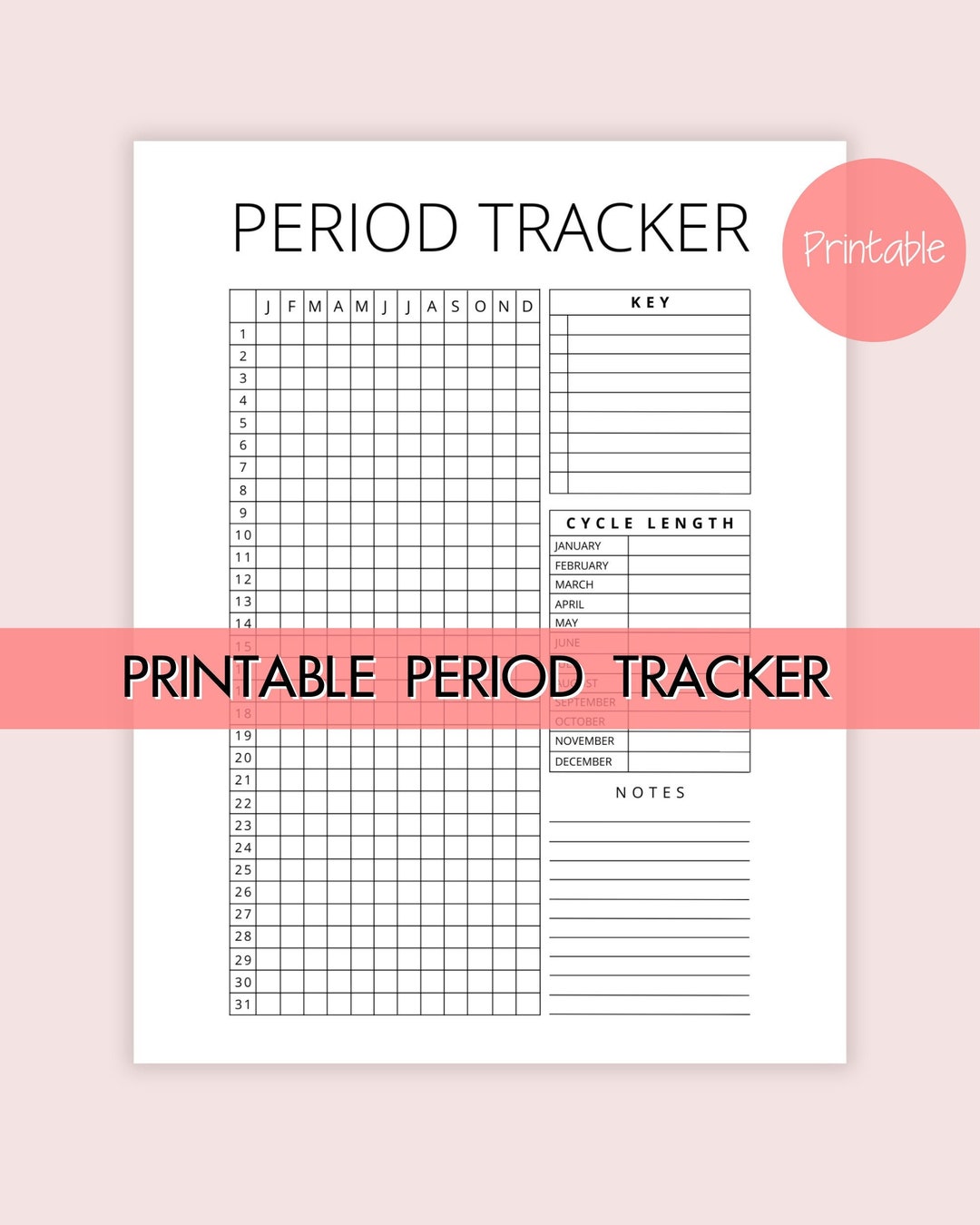 Printable Period Tracker, Period Journal, Period Log, Menstruation, Ovulation, Fertility, Cycle ...