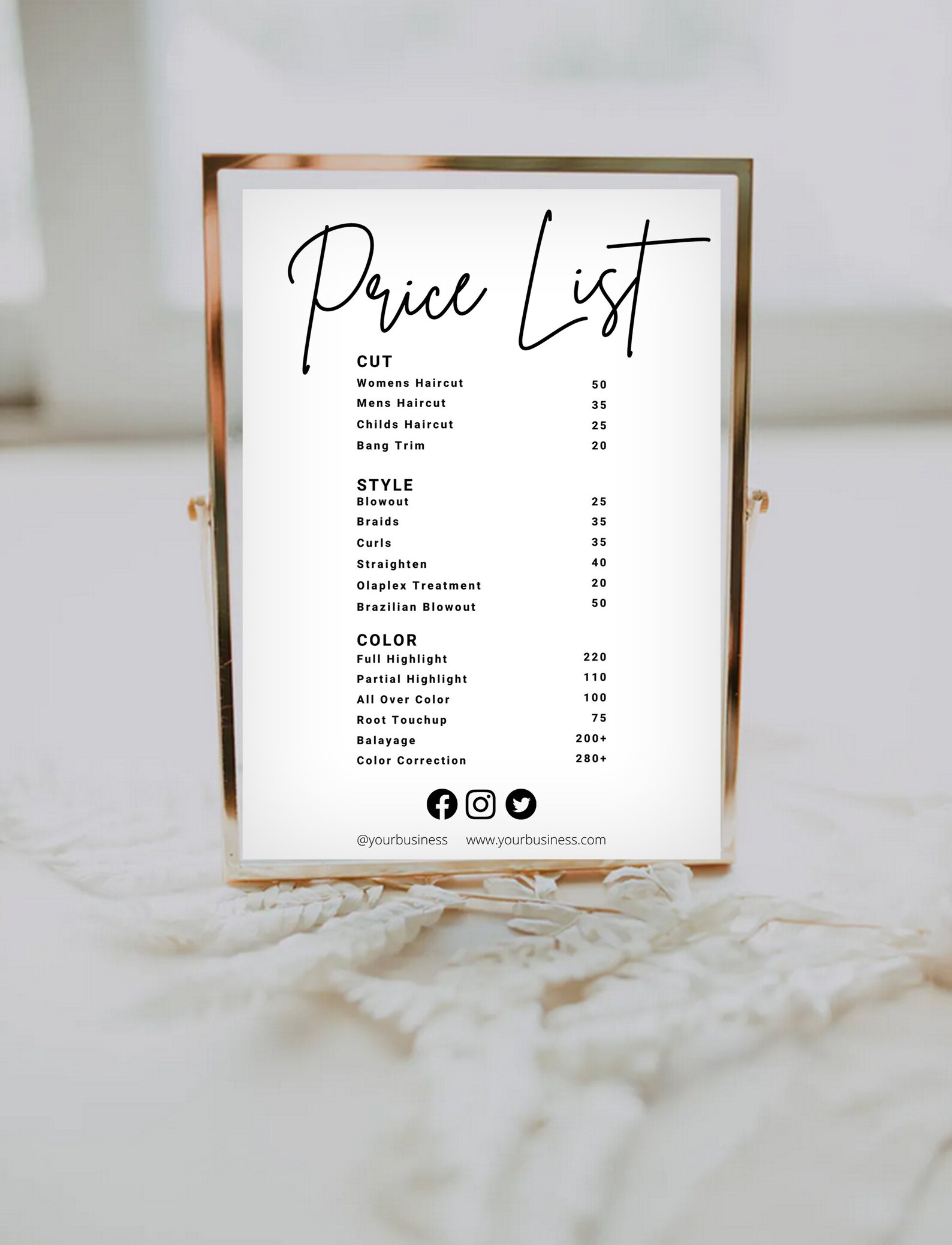 Price List Template, Small Business Price List, Price Sheet, Pricing ...