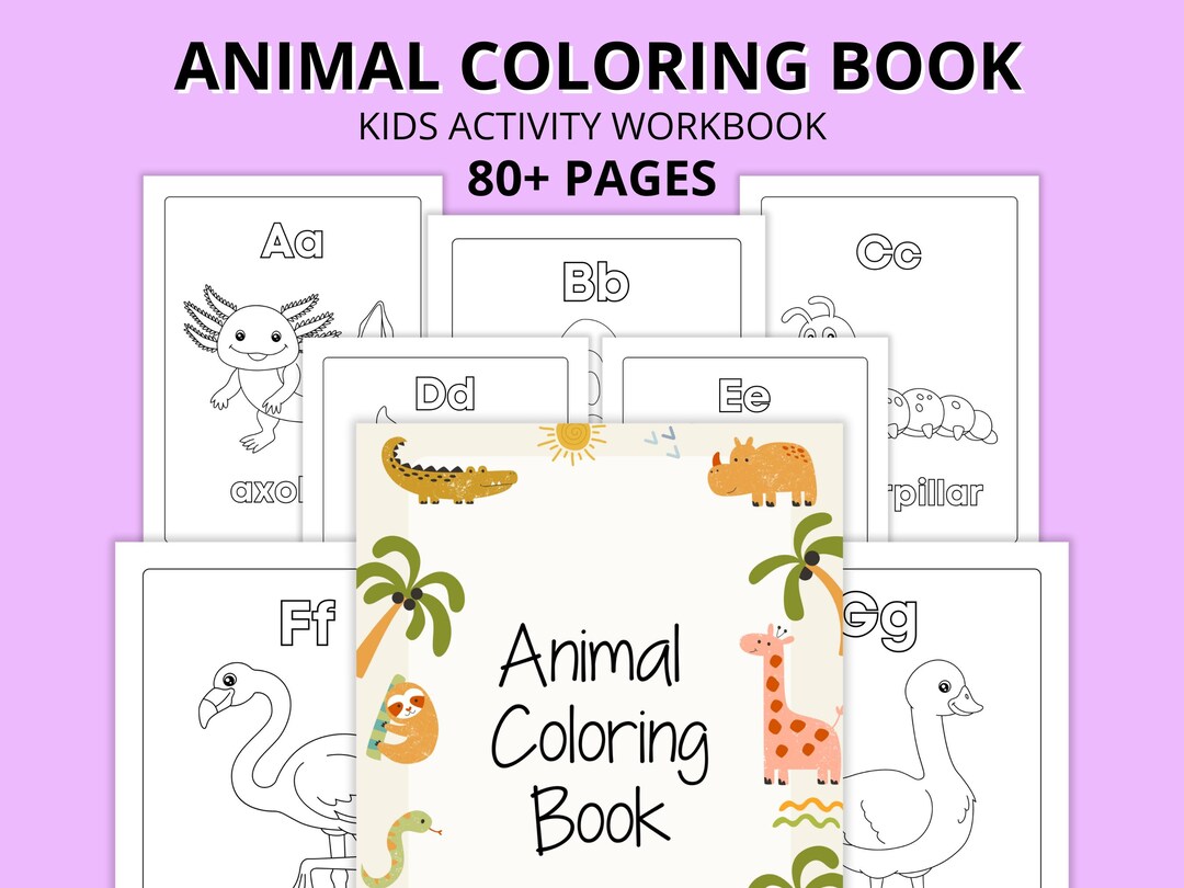 Kids Animal Alphabet Coloring Book Pages, Preschool Pre-k Kindergarten ...