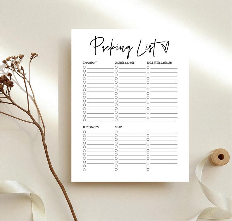Packing List Template, Travel Organizer, Luggage Checklist, Toiletries ...