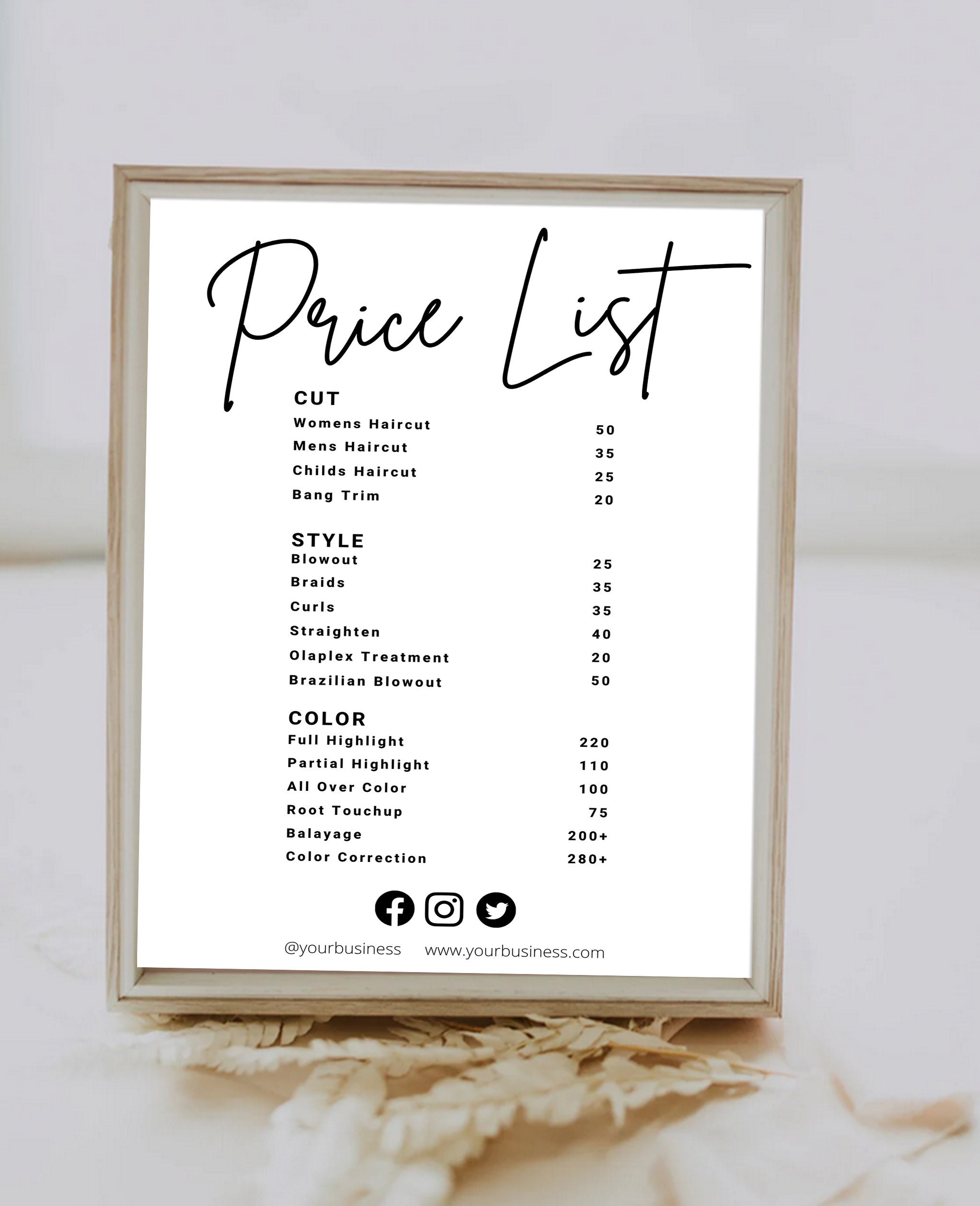 Price List Template, Small Business Price List, Price Sheet, Pricing ...