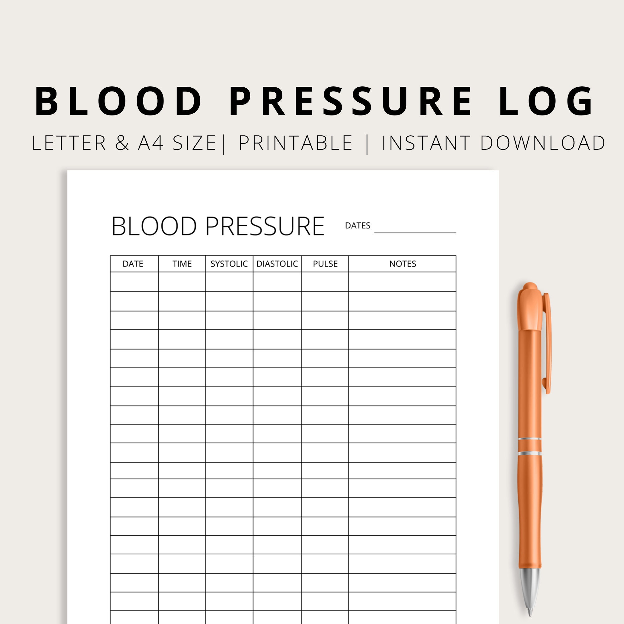 Printable Blood Pressure Log High Blood Pressure Tracker - Etsy