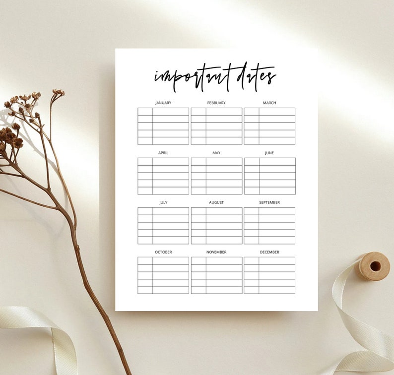 Yearly Important Dates Tracker Birthday Anniversary Party - Etsy