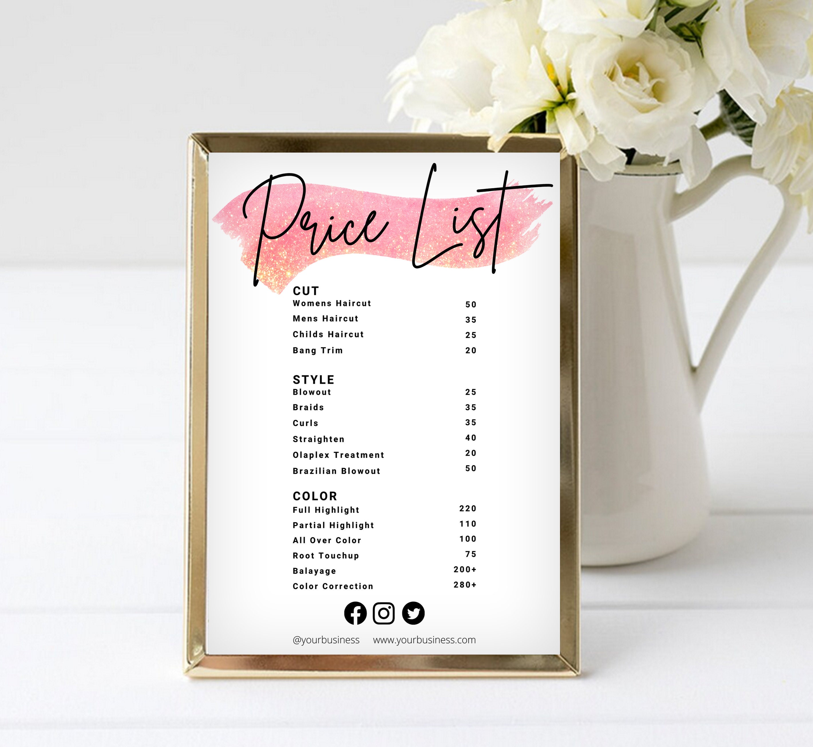 Price List Template Small Business Price List Price Sheet - Etsy