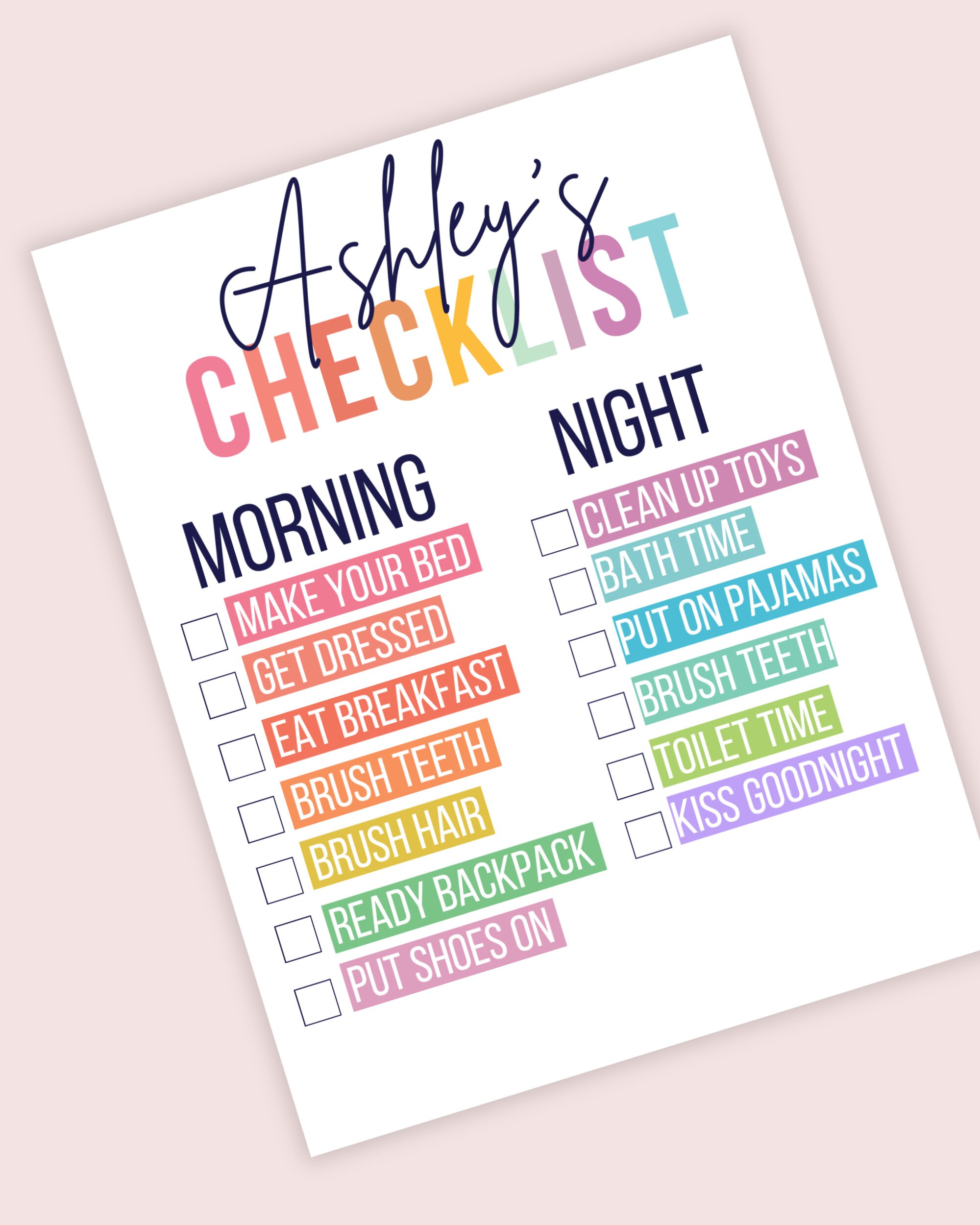 Kids Chore Chart Template Morning Bedtime Nighttime - Etsy