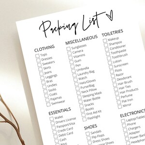 Packing List, Packing List Template, Editable, Printable, Organization ...