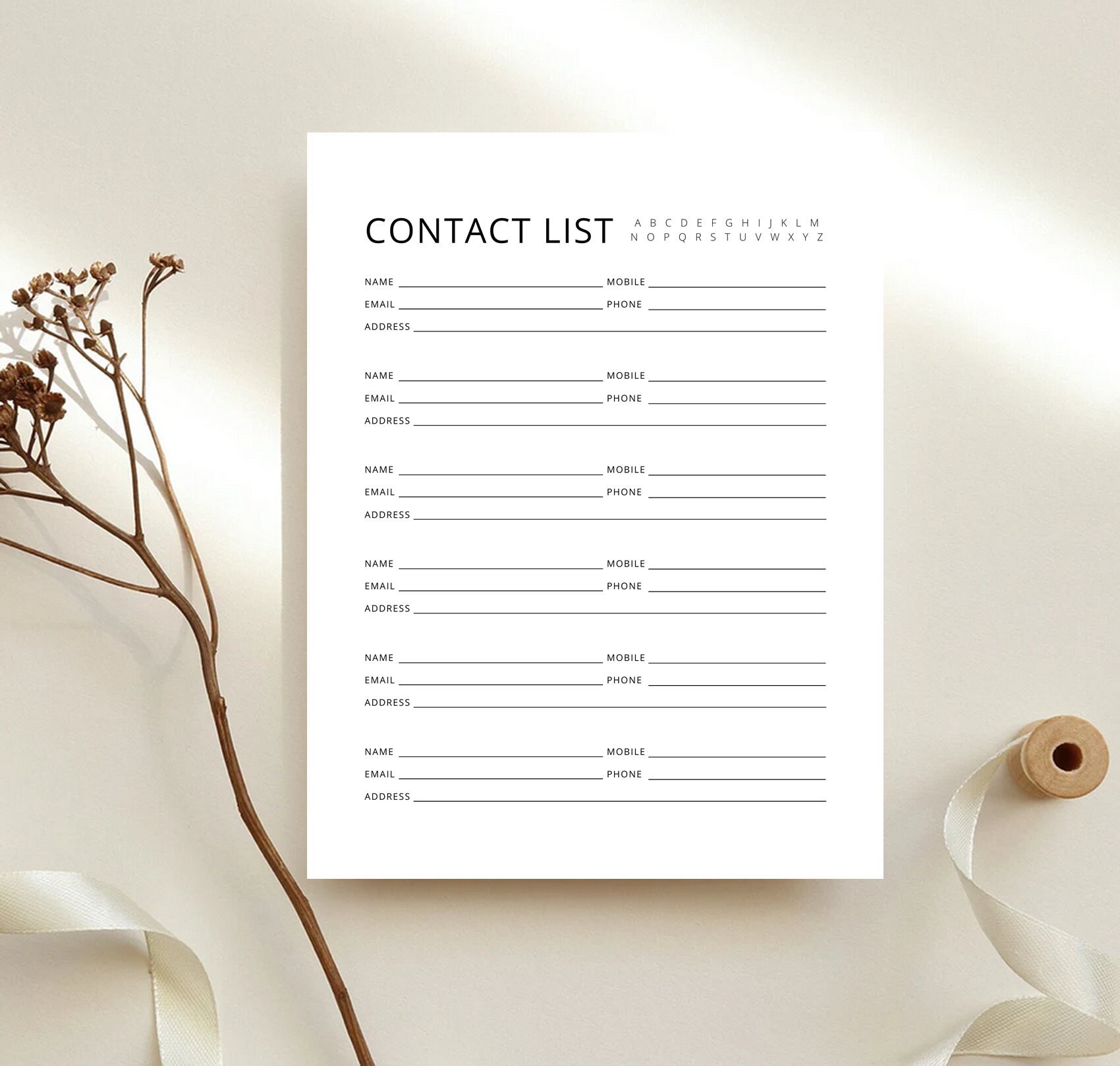 Printable Contact List, Contact List Tracker, Address Book, Planner ...