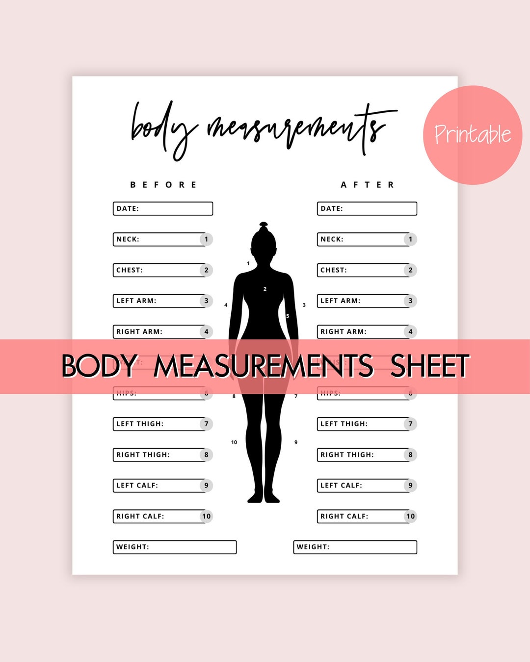 Body Measurement Tracker, Body Measurements Chart, Weight Loss Tracker ...