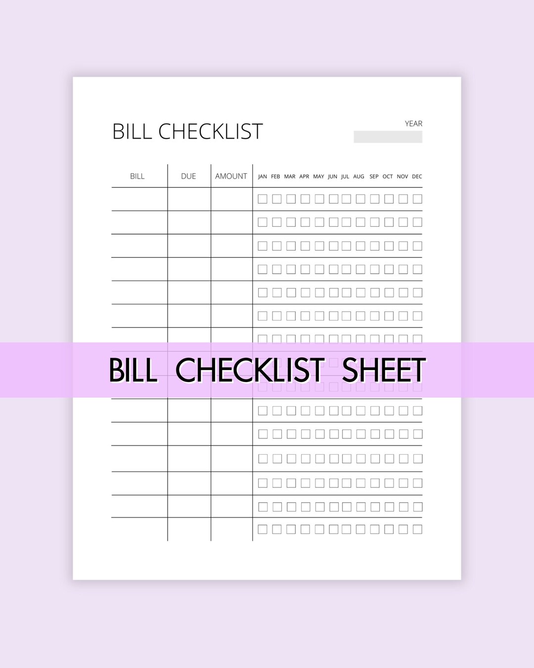 Printable Bills Tracker Yearly Bill Log Bill Planner Bill - Etsy