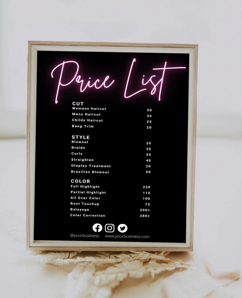 Price List Template, Small Business Price List, Price Sheet, Pricing ...