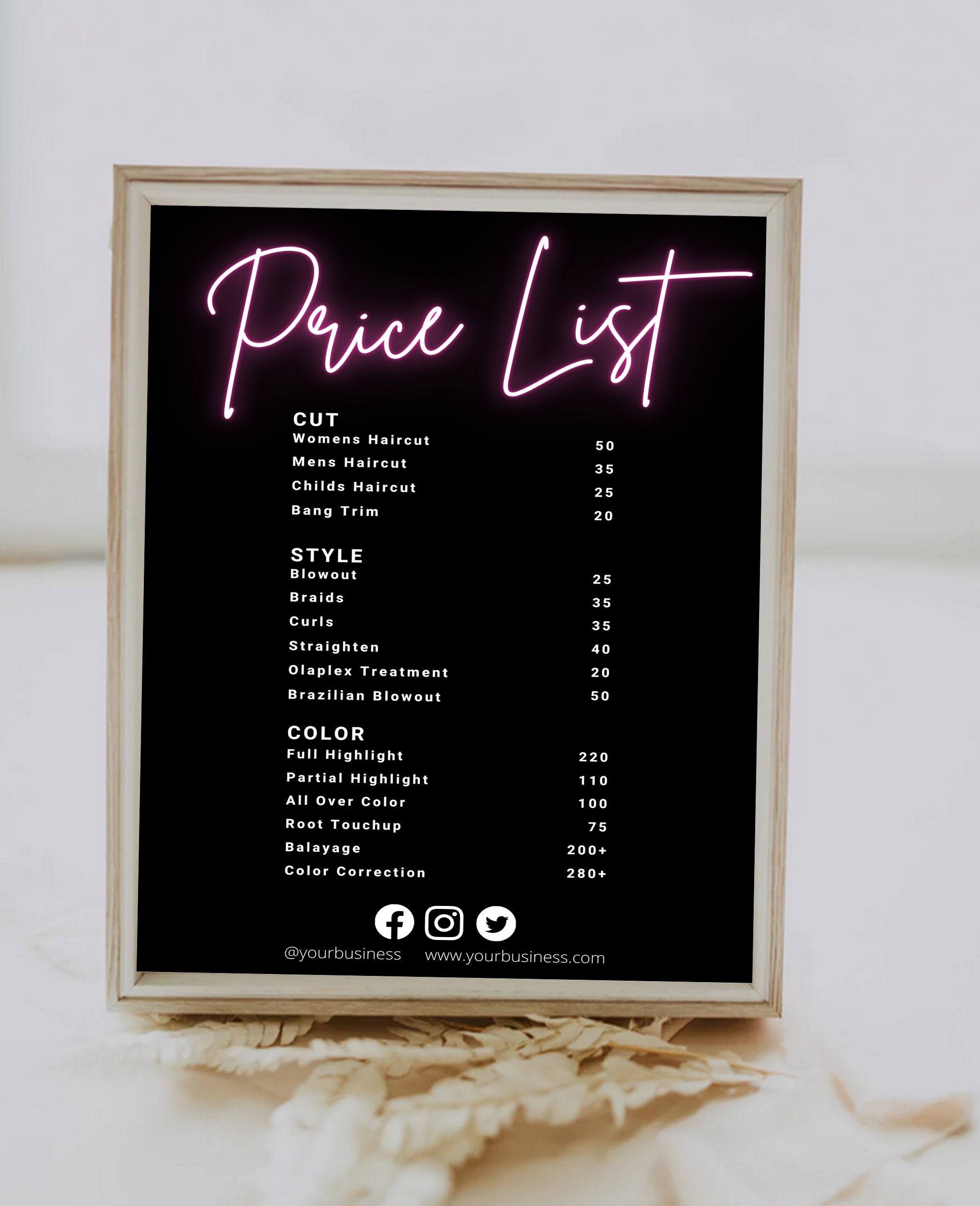 Price List Template, Small Business Price List, Price Sheet, Pricing ...