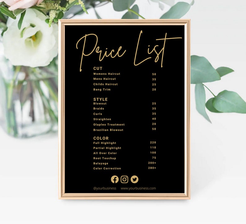 PRINTABLE EDITABLE Price List Template | Small Business Price List ...