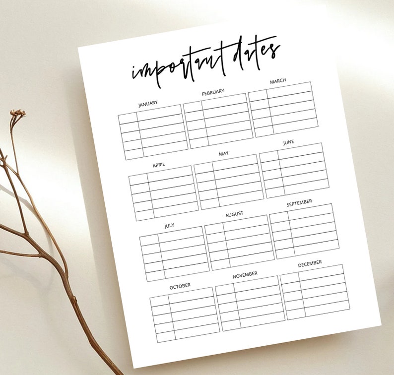 Yearly Important Dates Tracker Birthday Anniversary Party - Etsy