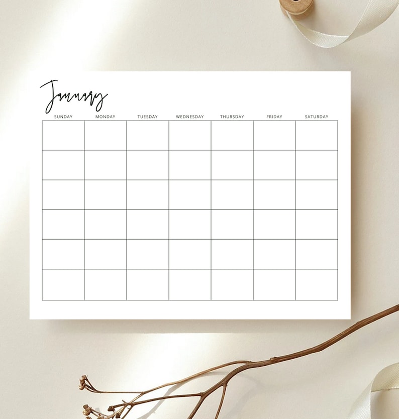 Monthly Blank Calendar, Simple Calendar, Minimalist, Wall Calendar ...