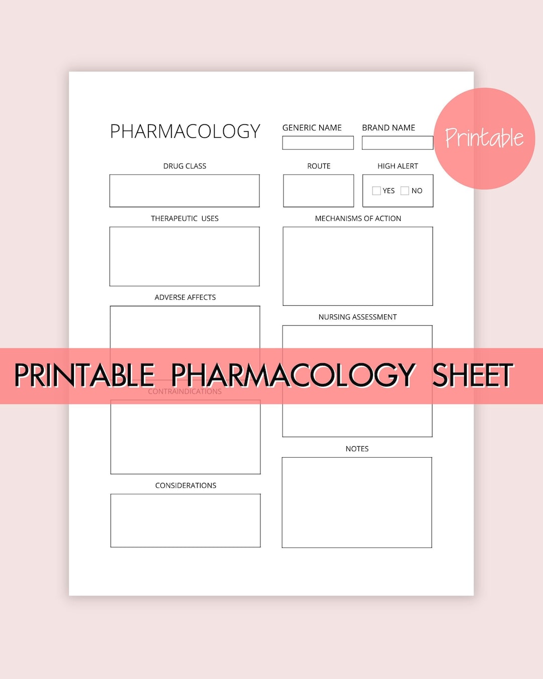 Printable Pharmacology Sheet, Nursing, Student Nurse Study Resources ...