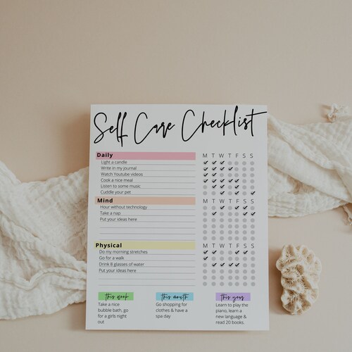 Self Care Checklist Template Wellness Journal Tracker - Etsy