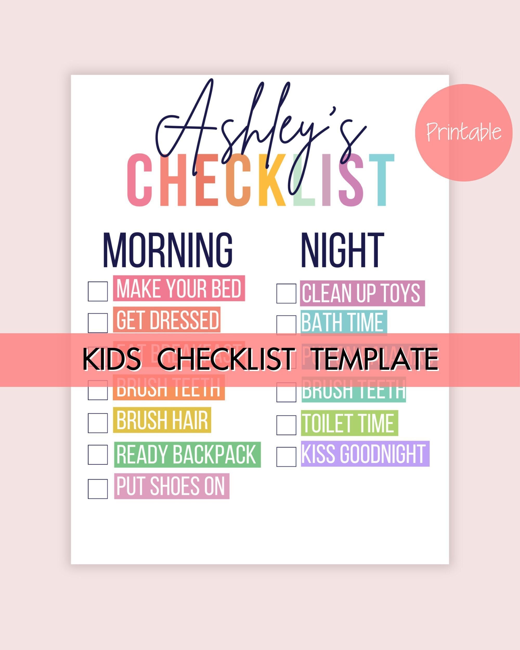 Kids Chore Chart Template Morning Bedtime Nighttime - Etsy