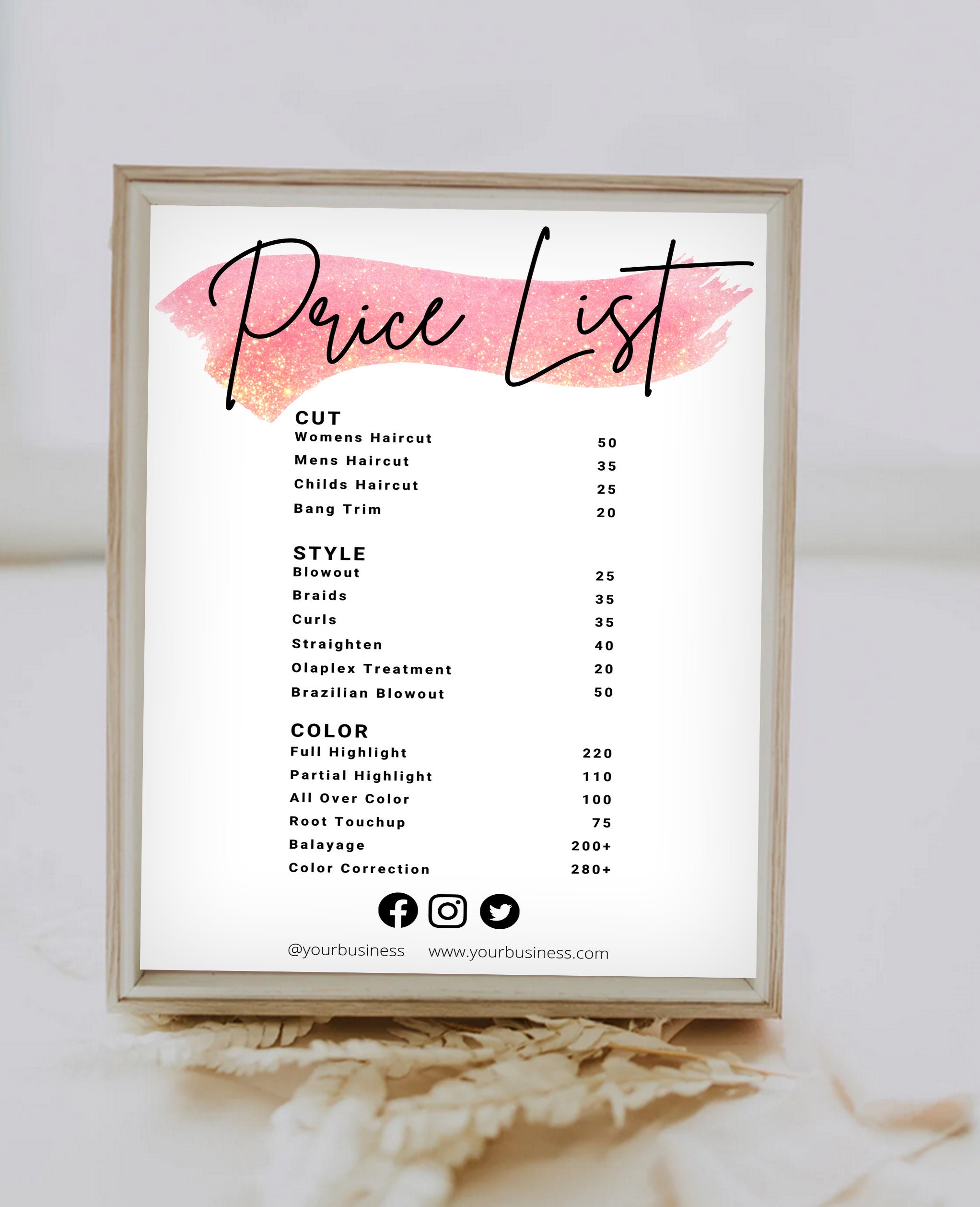 Price List Template Small Business Price List Price Sheet - Etsy