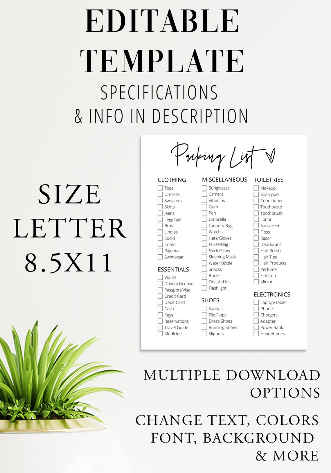 Packing List Packing List Template Editable Printable | Etsy