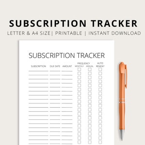 Printable Subscription Tracker Subscription Log Expense - Etsy