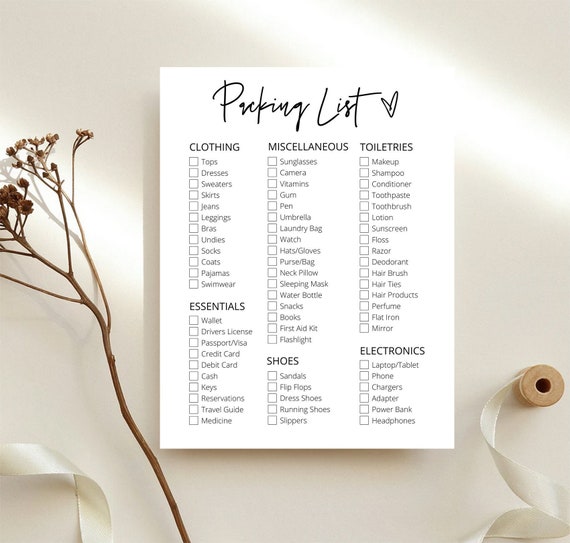Packing List Packing List Template Editable Printable | Etsy