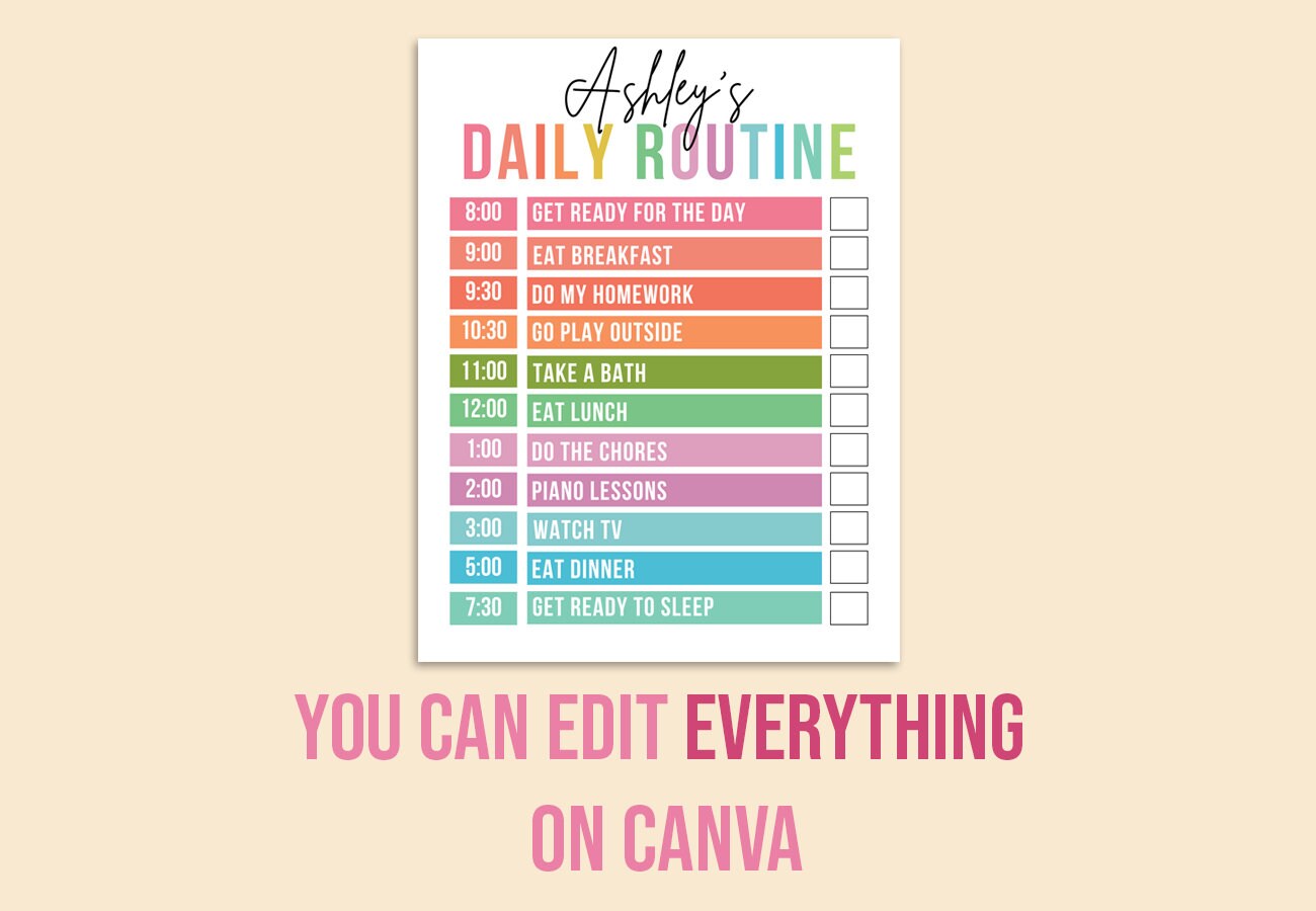 Kids Daily Routine Chart Template Checklist Chore Chart Kid - Etsy