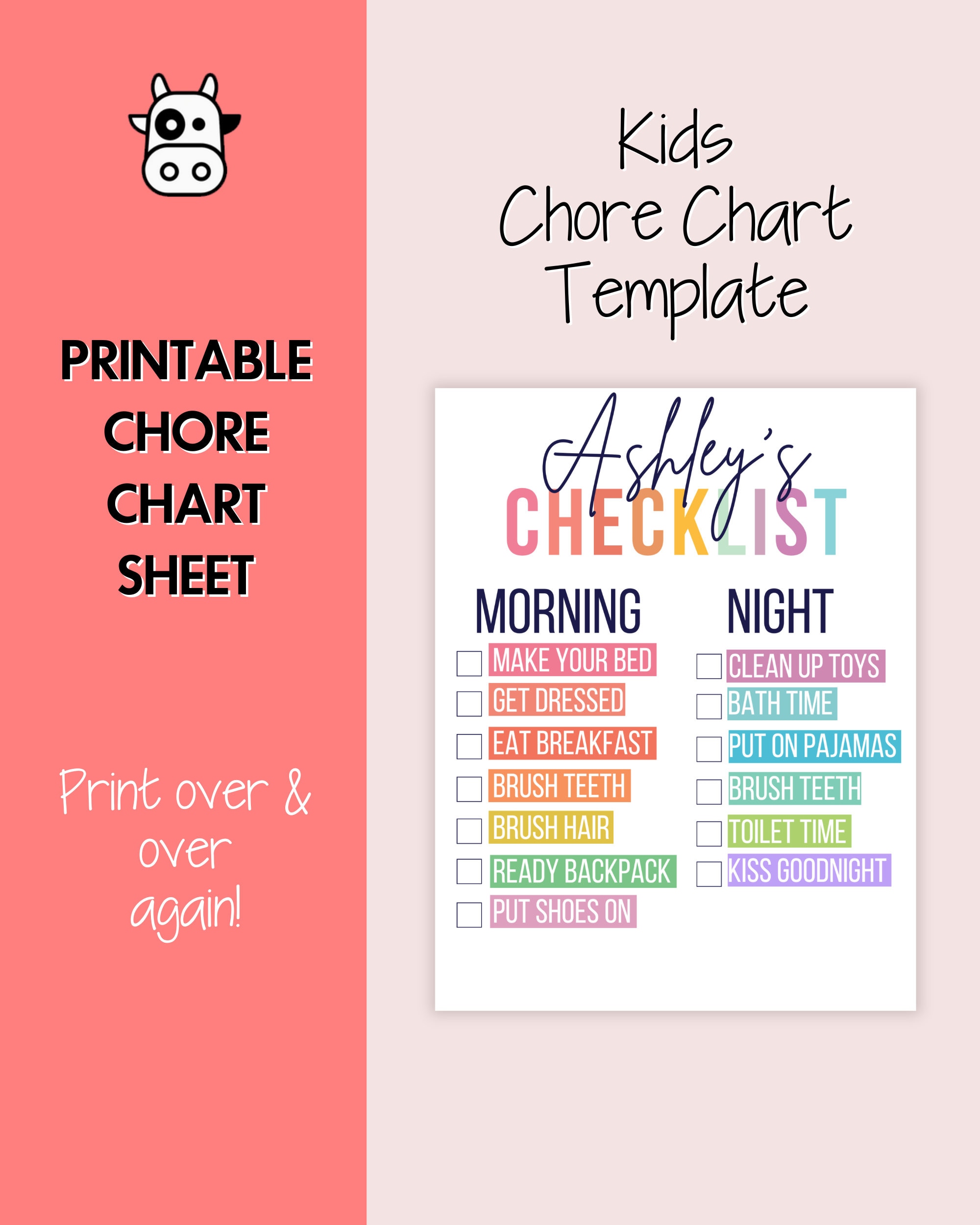 Kids Chore Chart Template Morning Bedtime Nighttime - Etsy