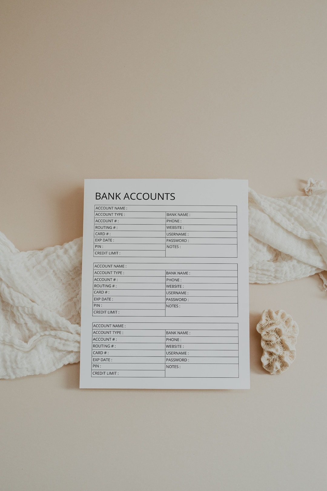 Bank Account Tracker, Bank Accounts Log, Printable Bank Accounts ...