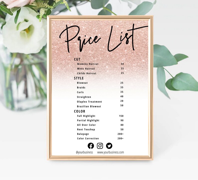 PRINTABLE EDITABLE Price List Template Small Business Price List Price ...
