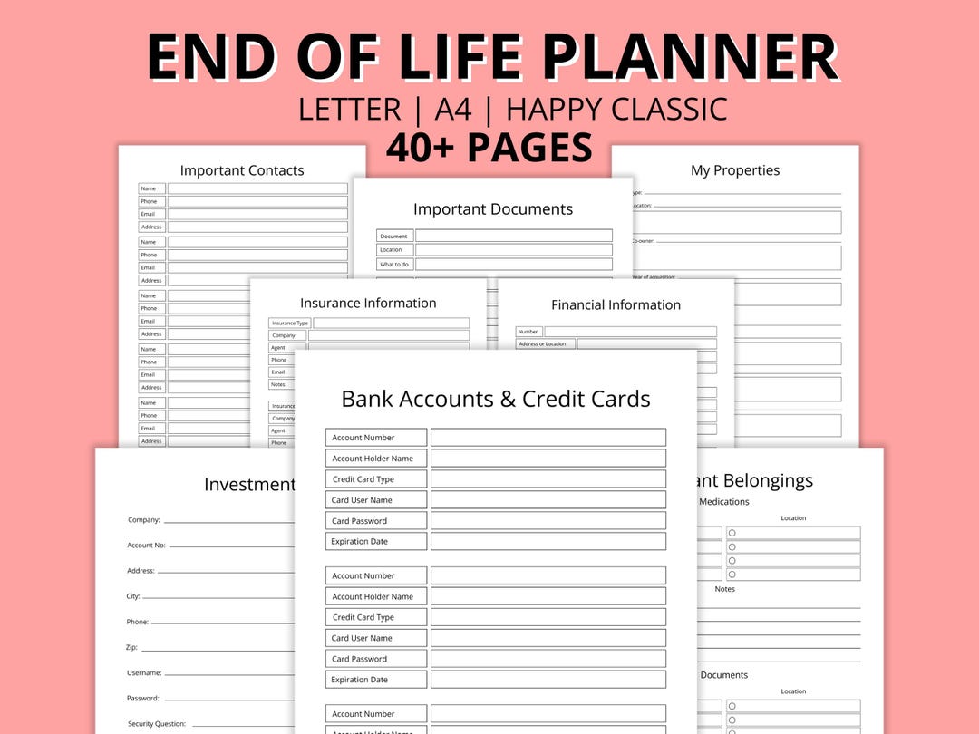 End of Life Planner Bundle, Just in Case of Emergency, Funeral Planner ...