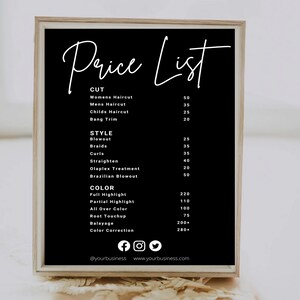 Price List Template, Small Business Price List, Price Sheet, Pricing ...